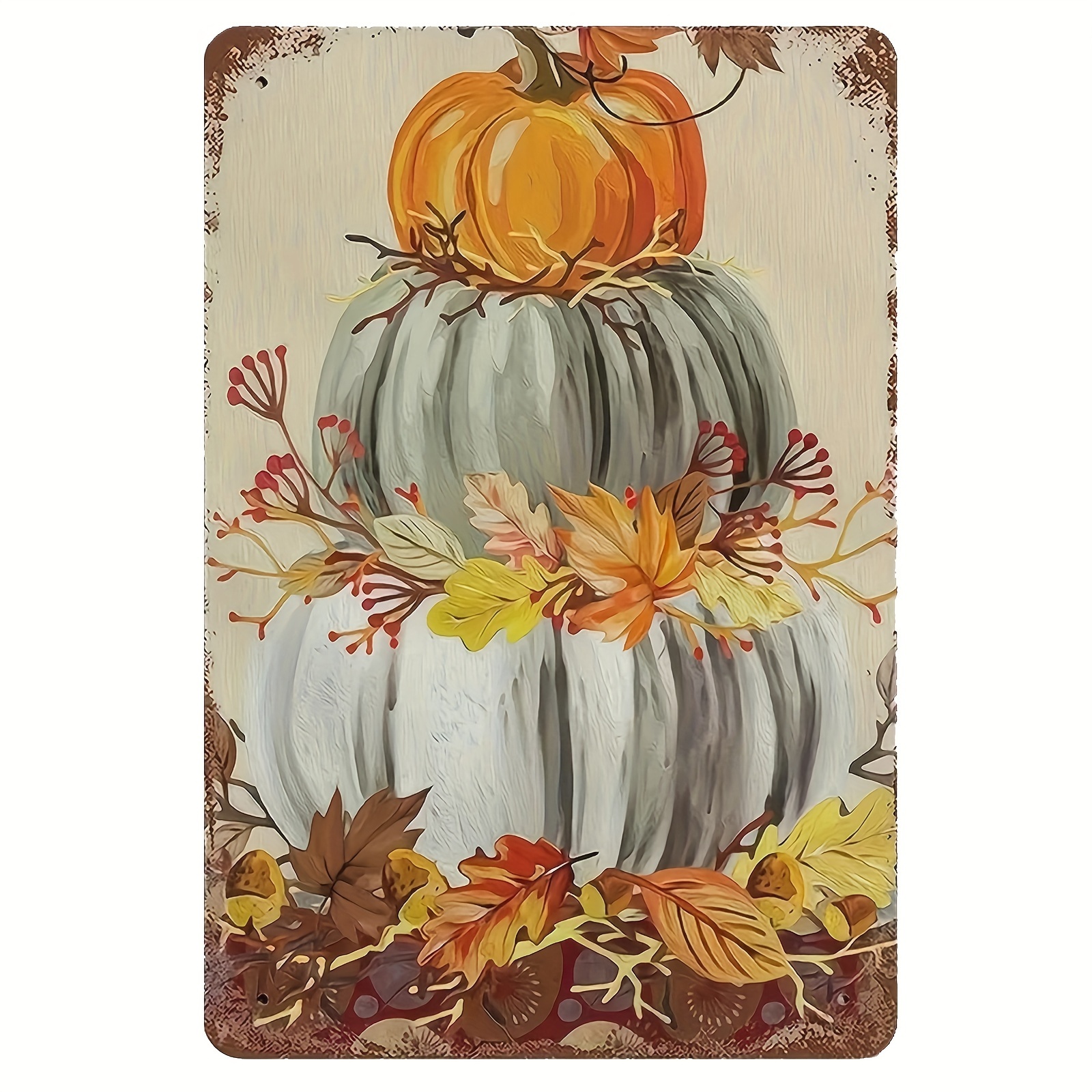 Pumpkins Maple Leaves Metal Tin Sign Autumn Harvest White - Temu Canada