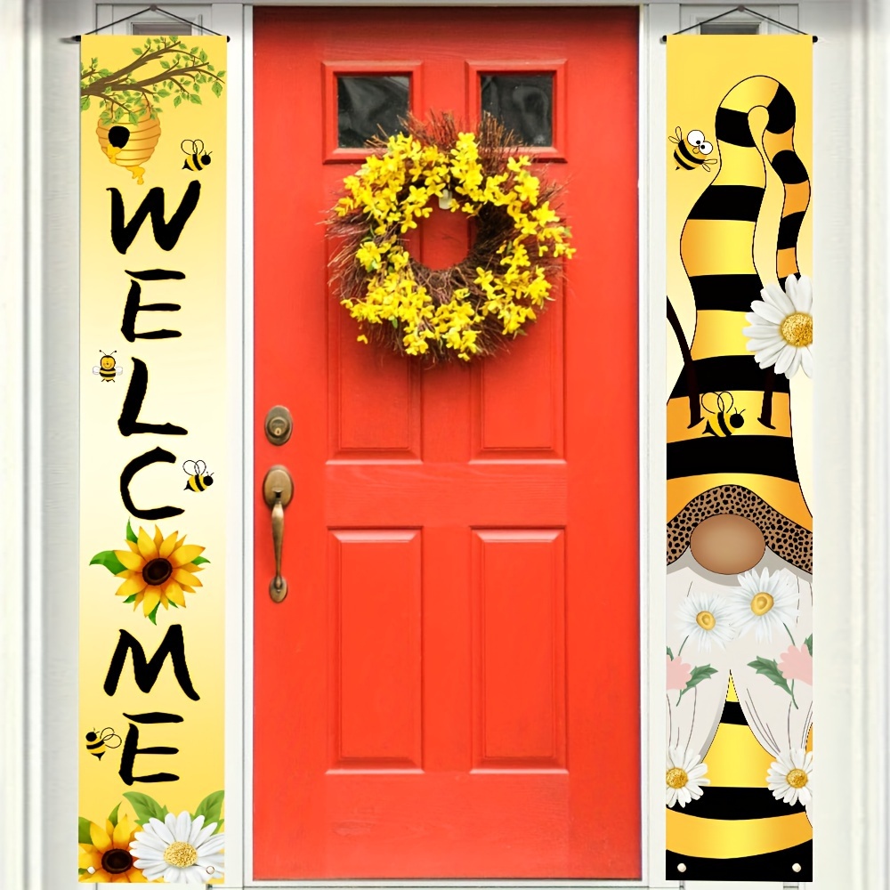 Welcome Porch Sign Door Spring Summer Bee Front - Temu