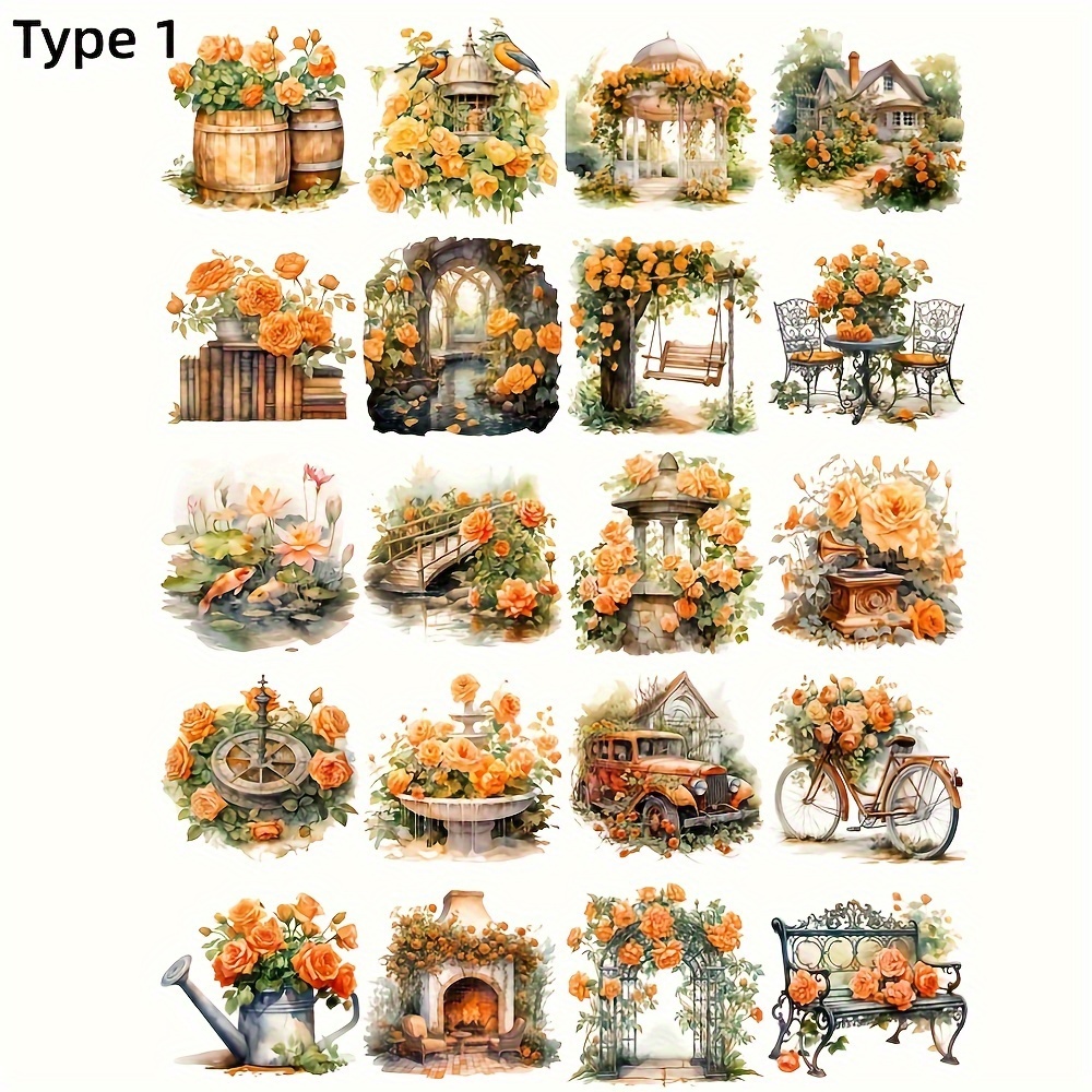 Vintage Creative Orange Black Rose Garden Landscape Retro - Temu
