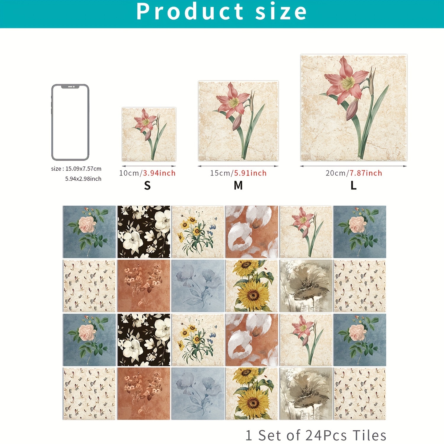 Self adhesive Removable Tile Stickers Floral Imitation - Temu Ireland