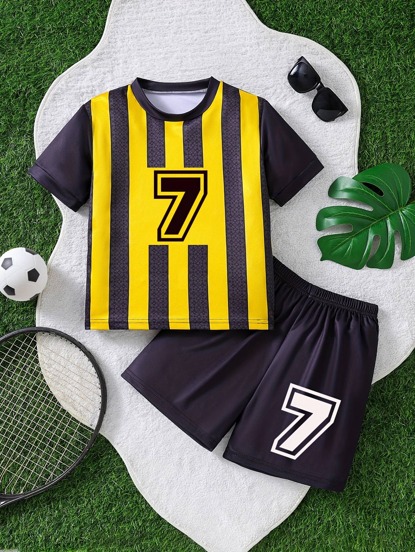 Boy's Summer Soccer Jersey Co ord Set #7 Striped Print Short - Temu