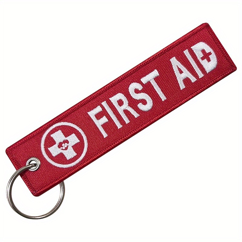 Sides Embroidery Red Cross Frame First Aid Tag Keychain - Temu