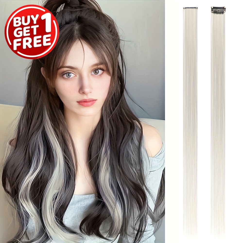 B1g1 Free Hair Extension Clips Straight Hair Grey White - Temu Canada