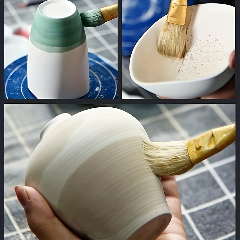 Glaze Brushes 15pcs Pottery Wood Long Handle Artist Fan Paint Hake Set