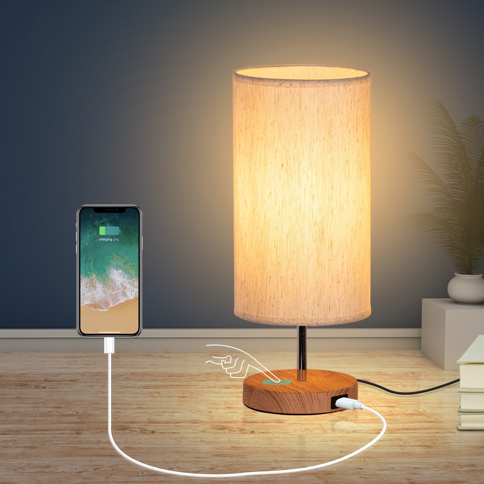 Touch Bedside Lamp Touch Dimming Desk Lamp With Memory USB Port 3 Colour Temperatures And Unlimited Brightness USB Cable Powered Suitable For Bedroom Living Room Offices