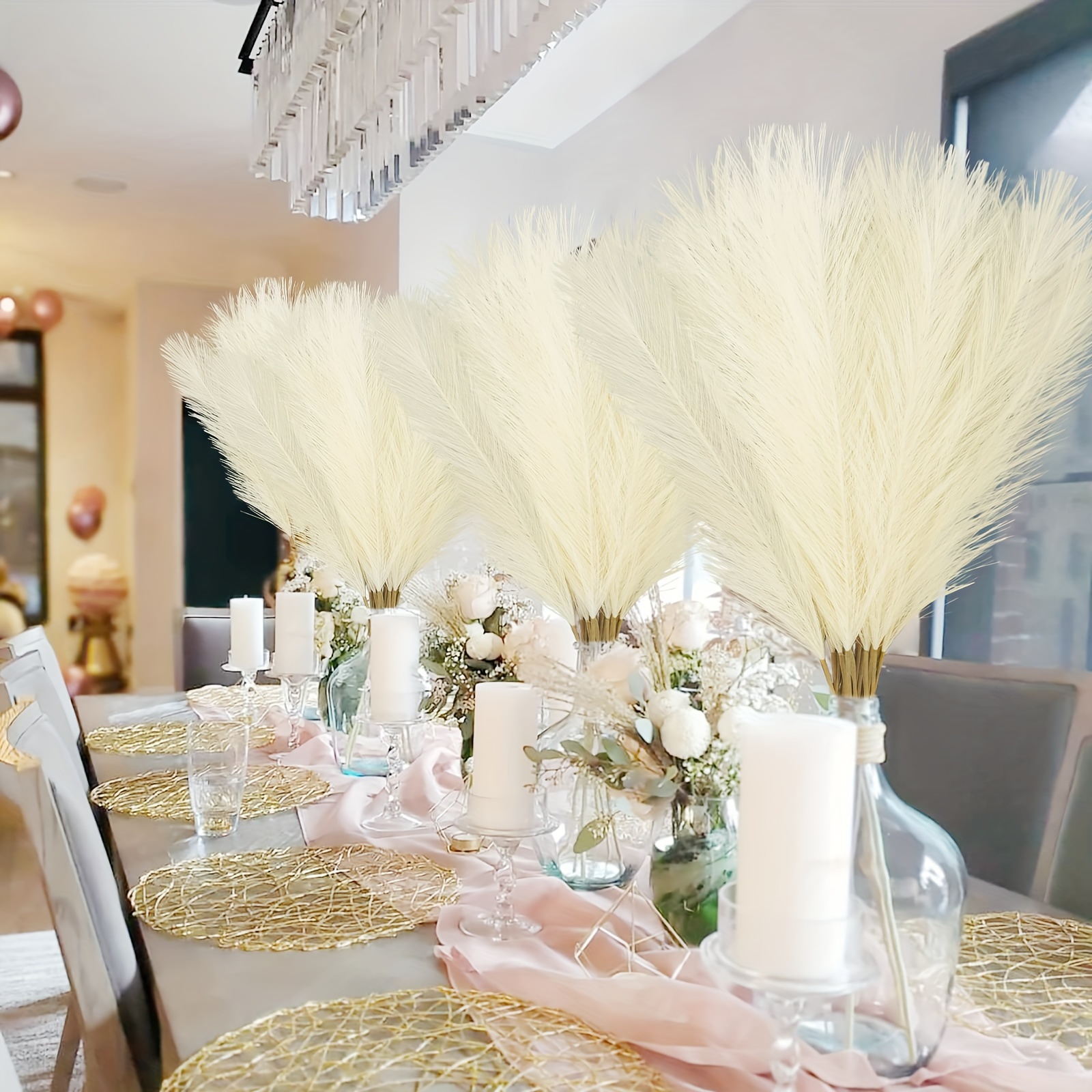 chic milky white pampas grass 21 artificial branches for home wedding ...