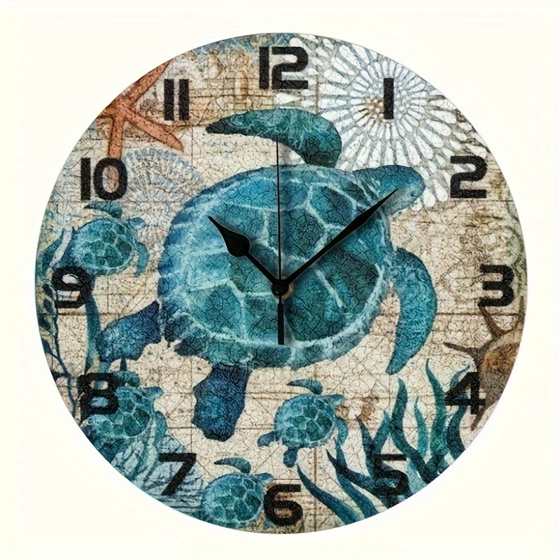 Ocean Turtle Wall Clock Round Hanging Clock Silent Non - Temu