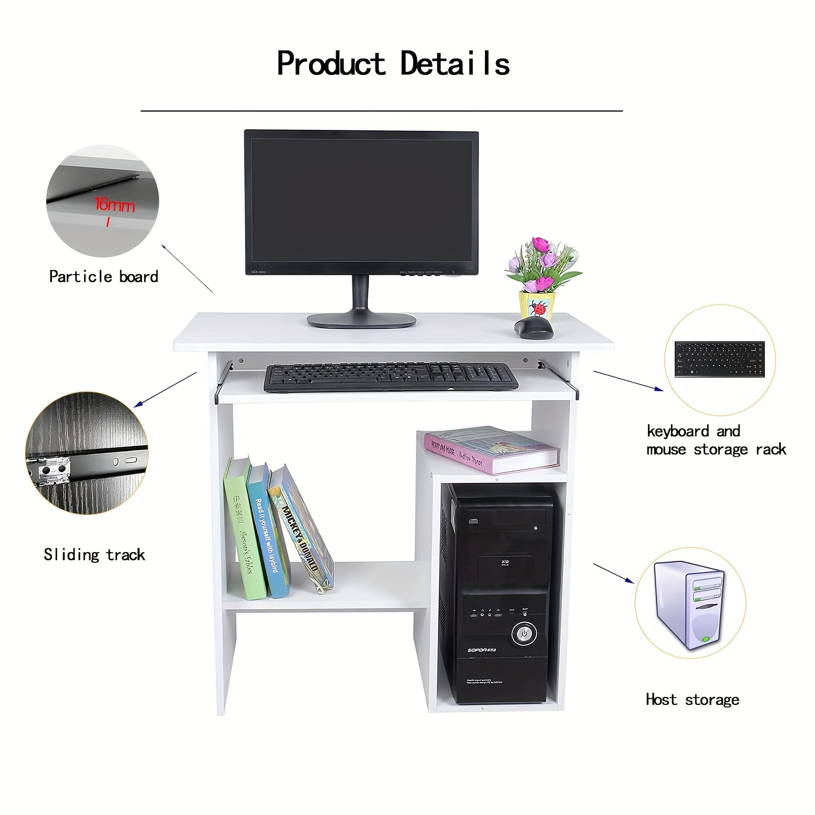Desktop Computer Desk, Laptop Study Table Office Desk With Storage ...