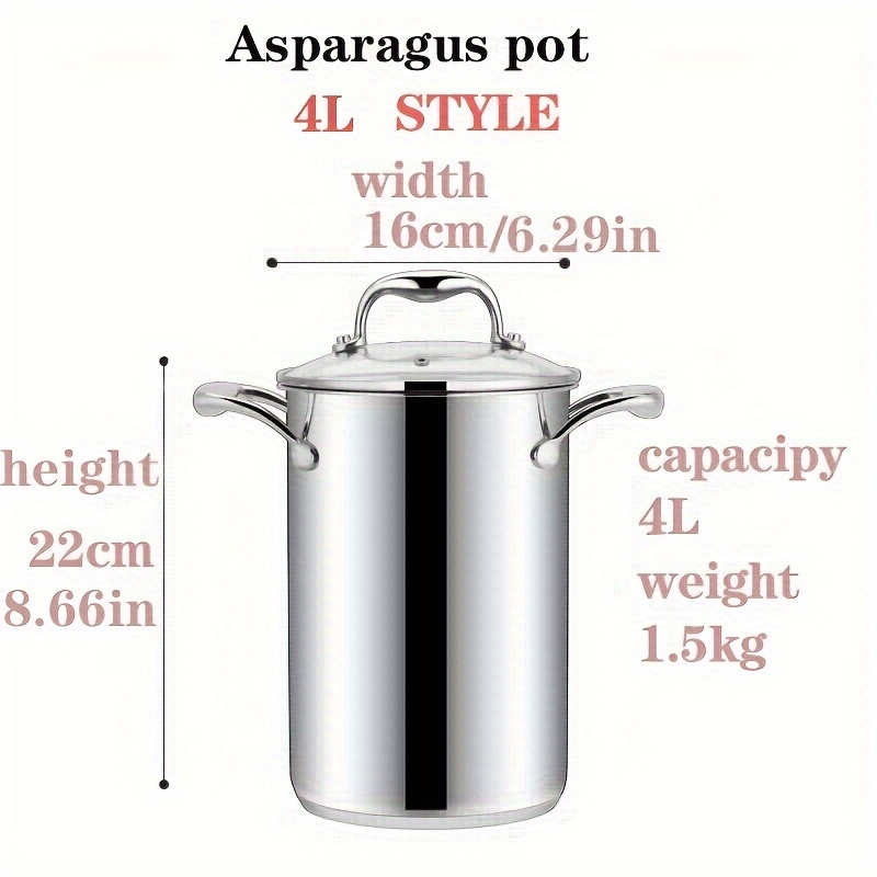 Stainless Steel Asparagus Pot With Fry Basket And Lid - 118.35oz High ...