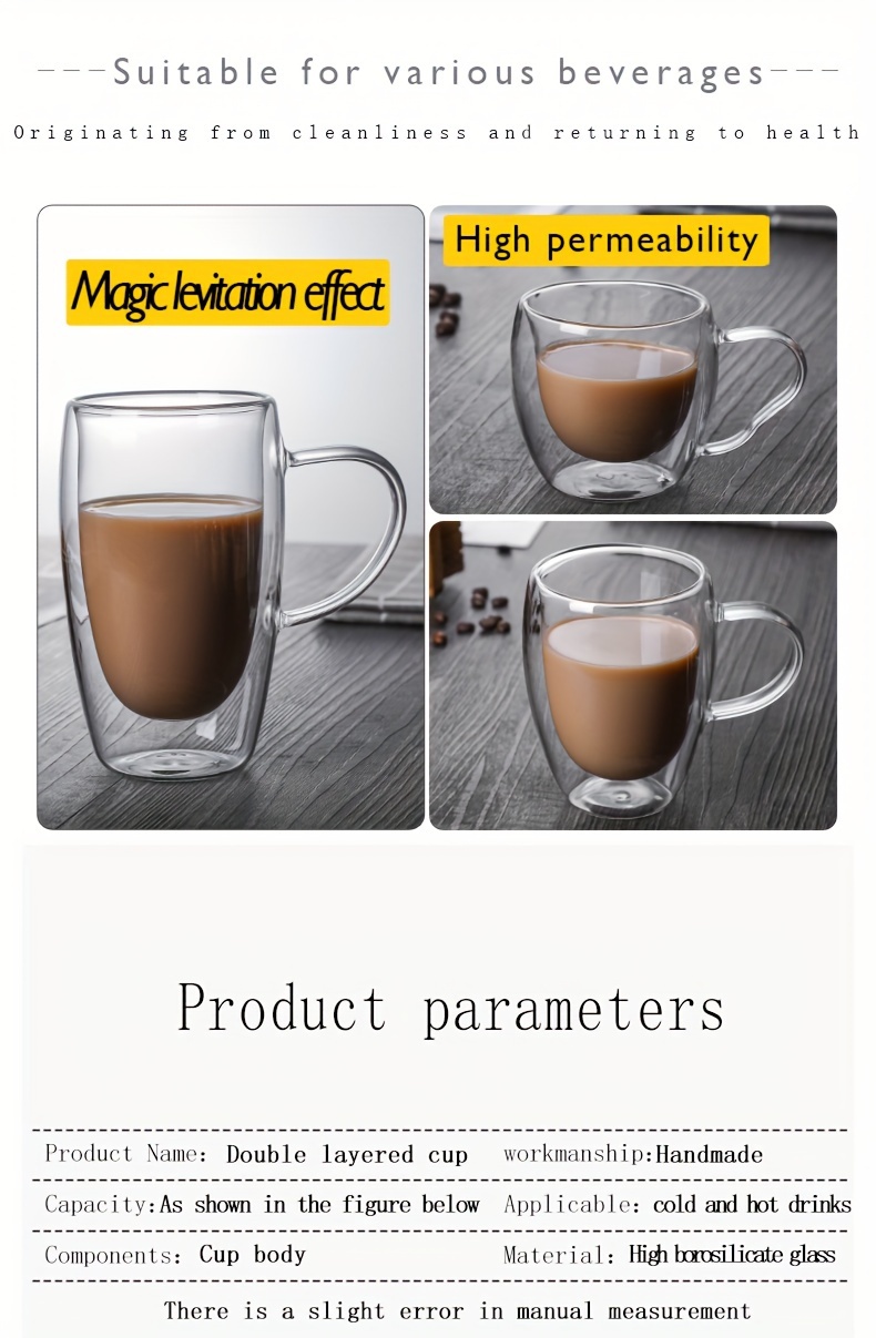 4개 손잡이가 달린 유리 커피잔 450ml 이중벽 커피잔 열 절연된 물잔 여름 겨울 음료용기 생일 - Temu