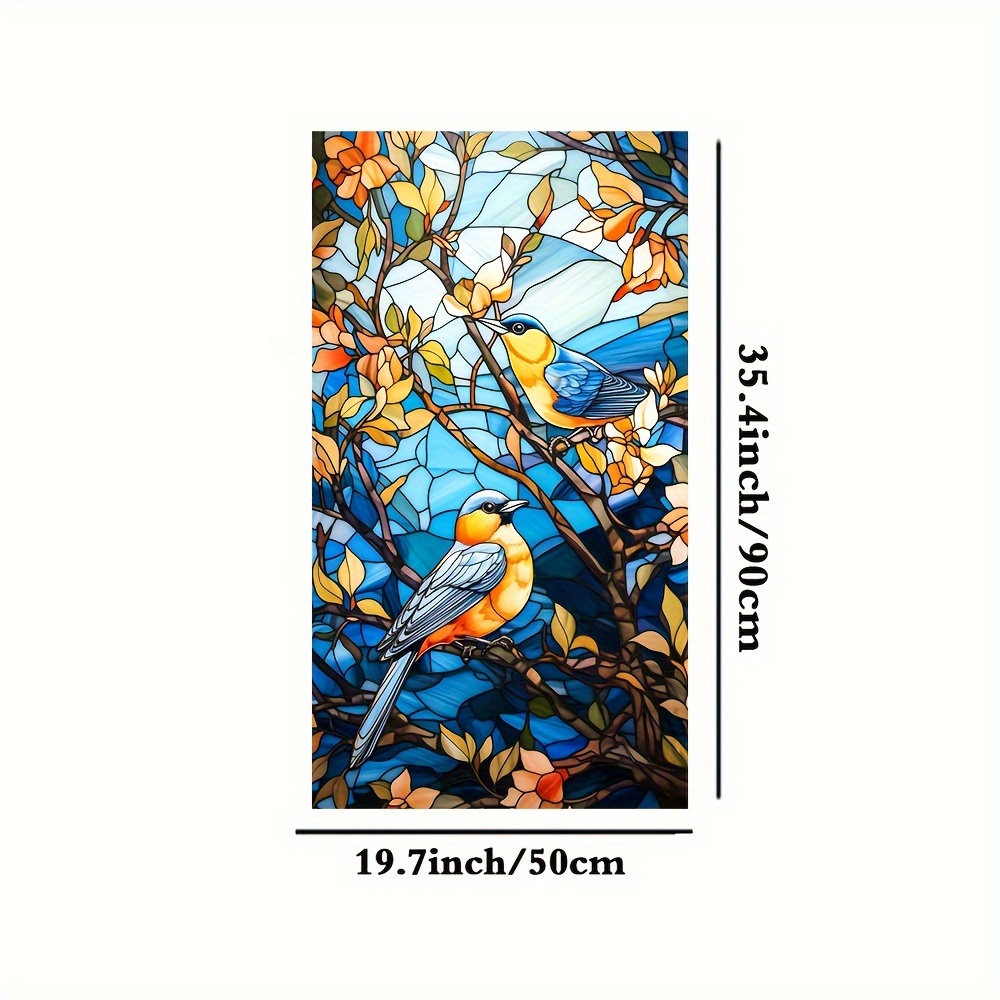 Stained Glass Window Film Beautiful Birds Floral Static - Temu Canada