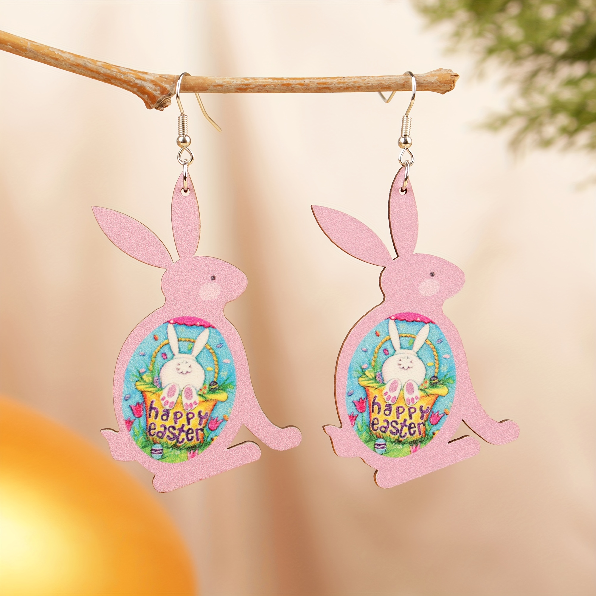 Easter Bunny Wooden Earrings Candy Color Cute Cartoon Rabbit - Temu ...