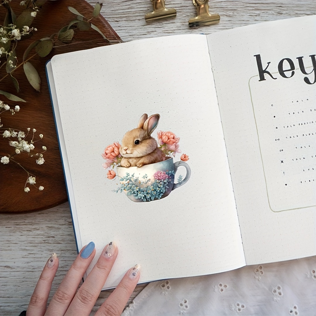 Cute Bunny In Cups Cartoon Pattern Uv Dtf Transfer Sticker - Temu ...