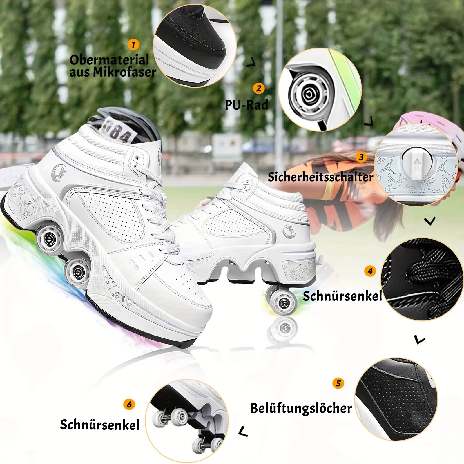 Roller Skate Shoes for Men and Women Sneaker Skates for Beginner Multi functional Deformation Roller Shoes with 4 Retractable Wheels Birth