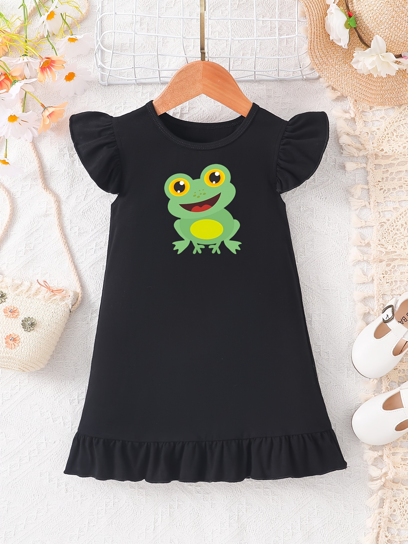 Cute Cartoon Frog Graphic Print Baby Girls' Comfy Crew Neck - Temu Ireland