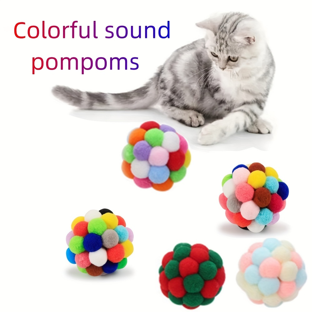 Cat Toy Pompoms Balls Colorful Soft Fuzzy Balls Cats Chewing - Temu Canada