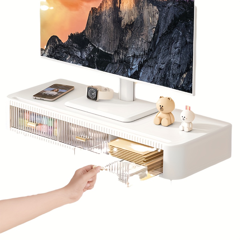 1pc Monitor Screen Stand Riser Desktop Computer Laptop Rack Phone Tablet Stand Base Bracket Shelf Monitor Booster Stand With Storage Drawer
