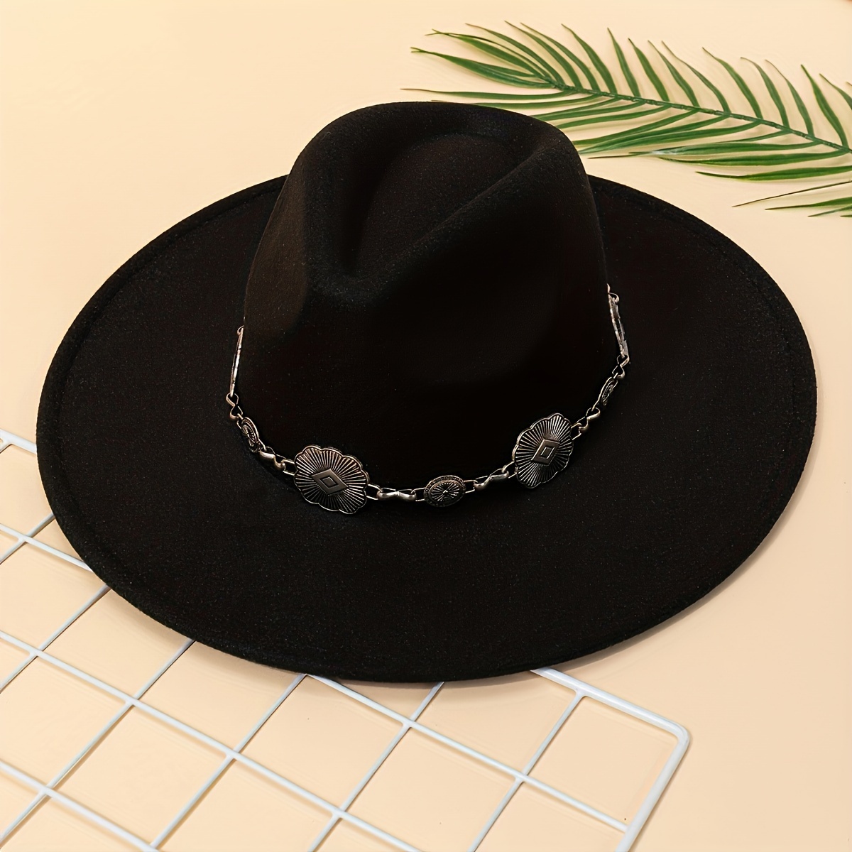 Boho Metal Chain Decor Fedora Hats Classic Solid Color Jazz - Temu ...