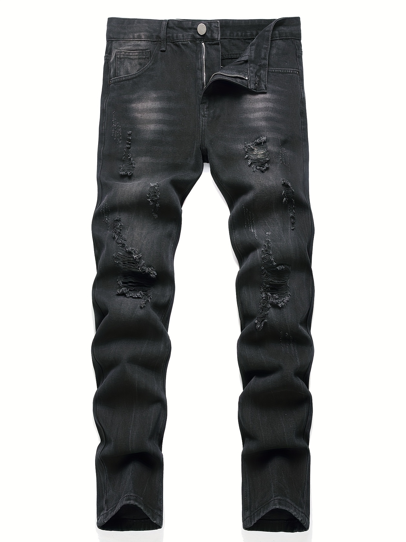 Men's Ripped Denim Trousers Pockets Causal Breathable Cotton - Temu Ireland