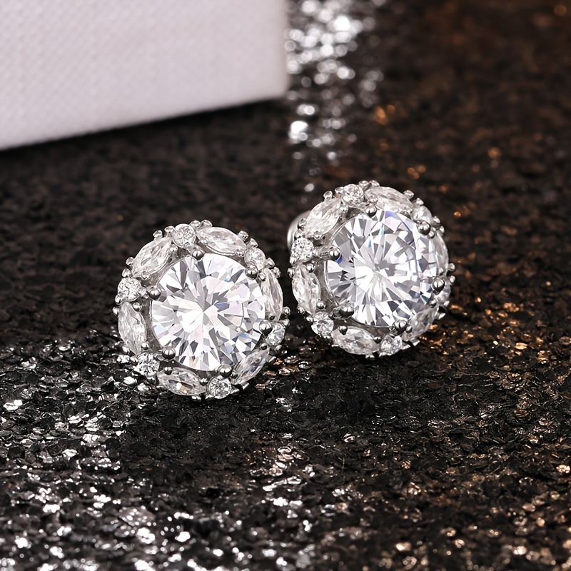 Delicate Round Shaped Stud Earrings Embellished Shiny - Temu United Kingdom