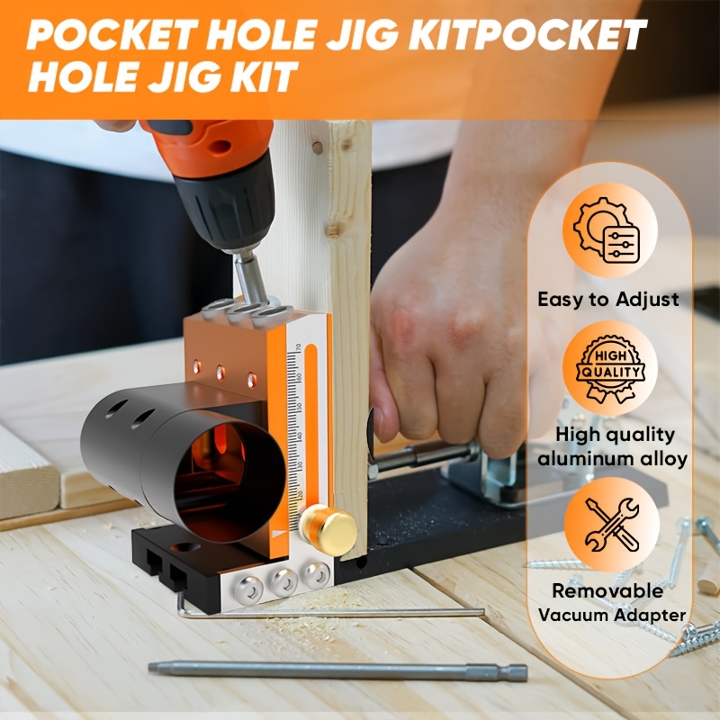 Carpentry Guide Tool HFM Pocket Hole Jig Kit - Adjustable Woodworking ...