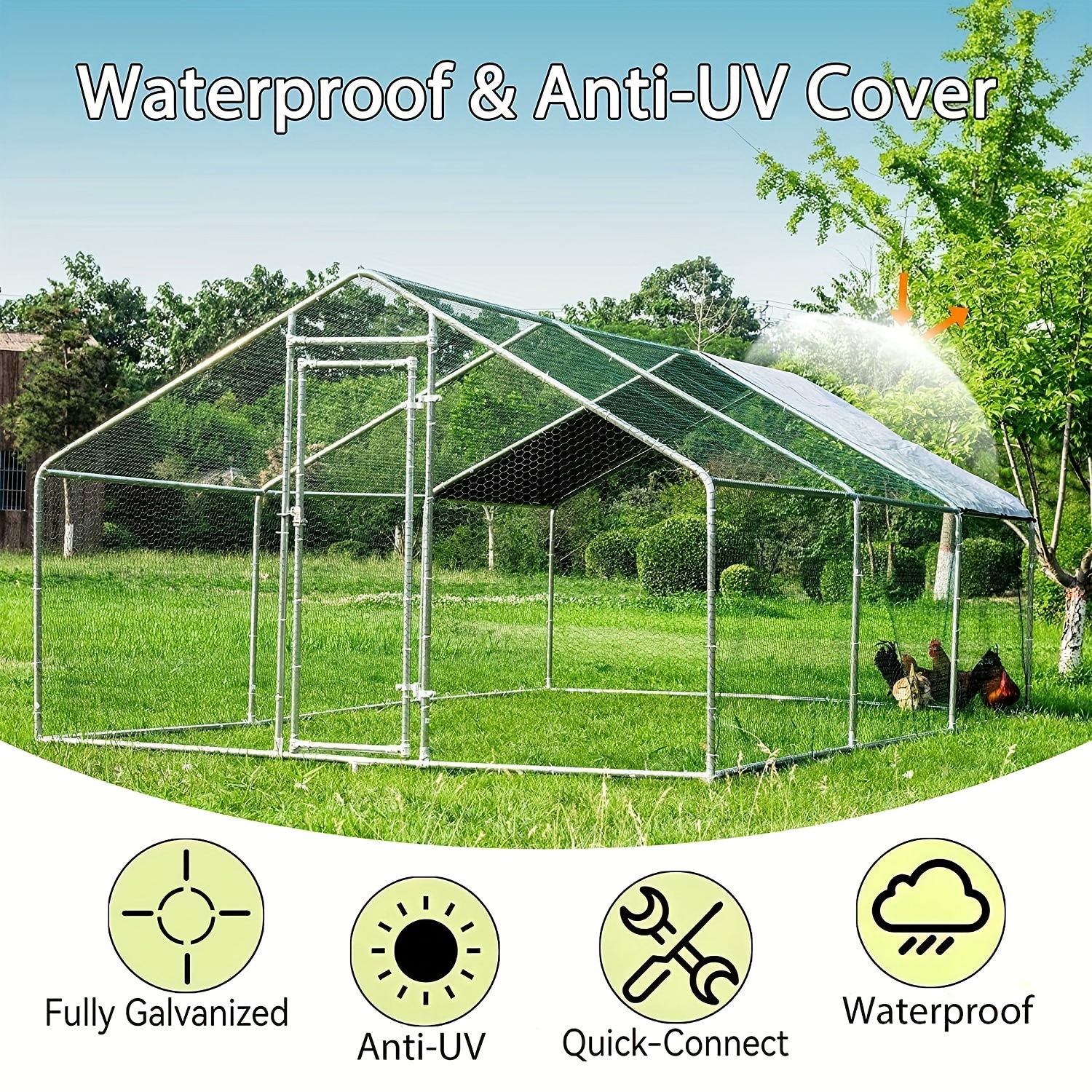 Large Metal Chicken Coop Run For 6/8/10 Chickens, Heavy Duty Walk-in ...