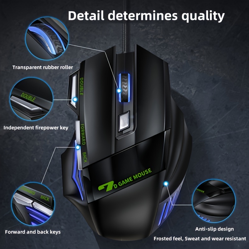 Rgb Gaming Mouse 7 Programmable Buttons Breathing Light - Temu United