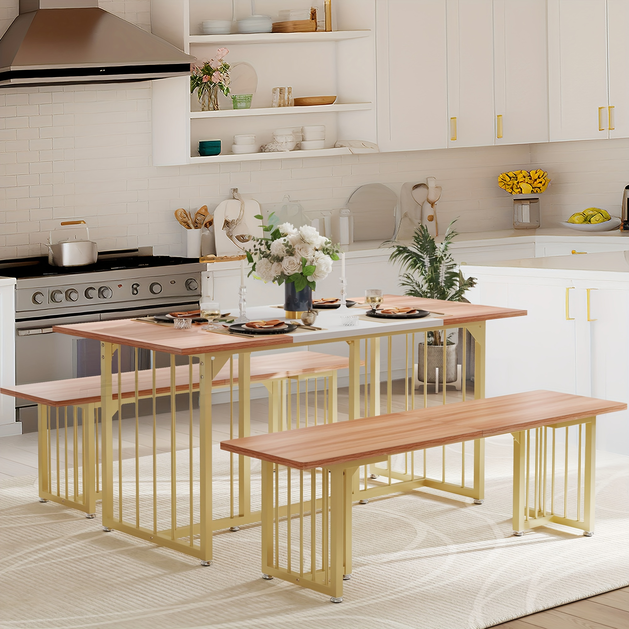 Phabules 3 Piece Dining Table Set 4 8 People Modern Kitchen - Temu