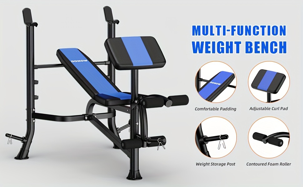Adjustable Weight Bench, Workout Bench Press With Barbell Rack Leg ...