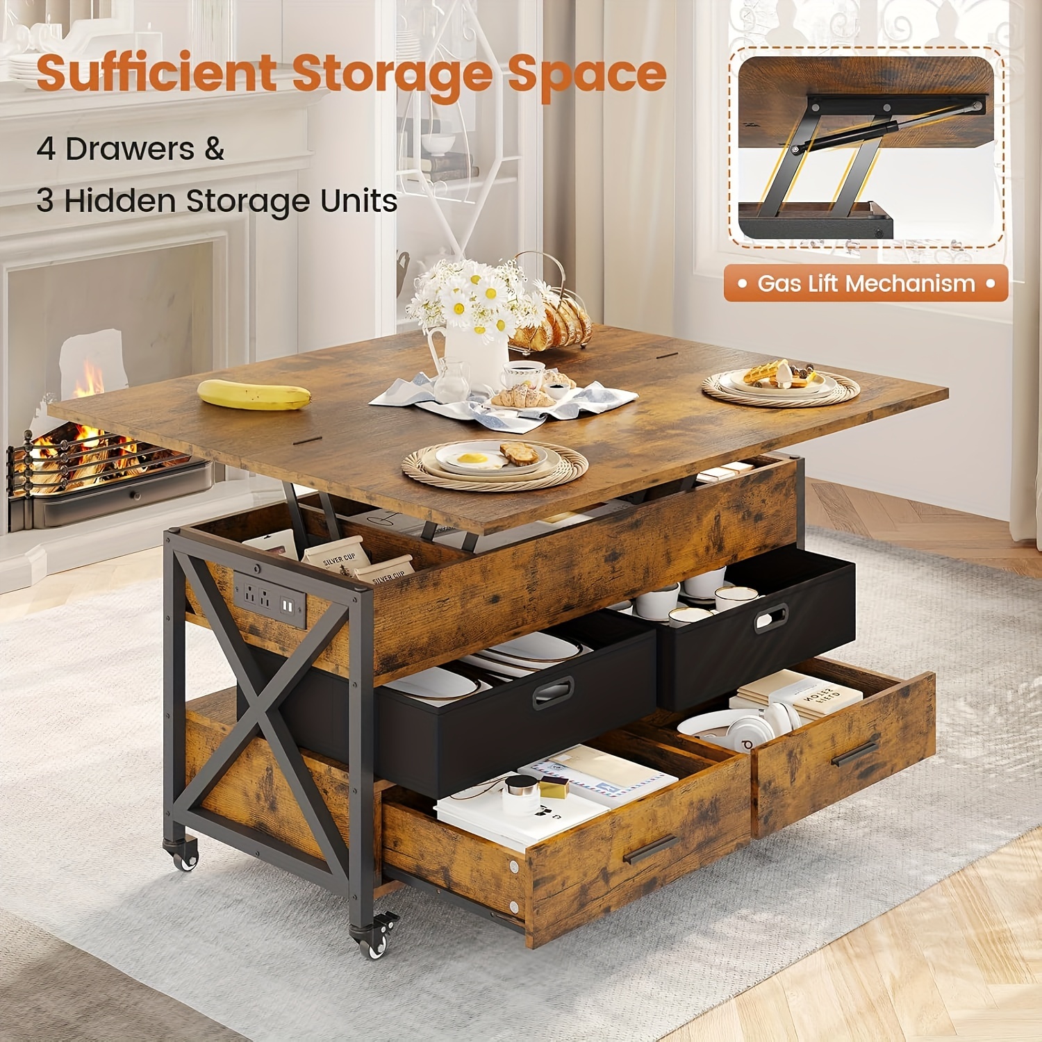 Lift Top Coffee Table Storage 1 Center Table 4 - Temu
