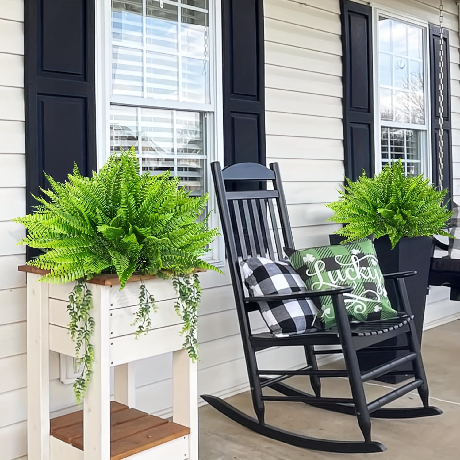 Easter Artificial Ferns 8 Pack Uv Resistant Plastic Boston Fern Plants ...