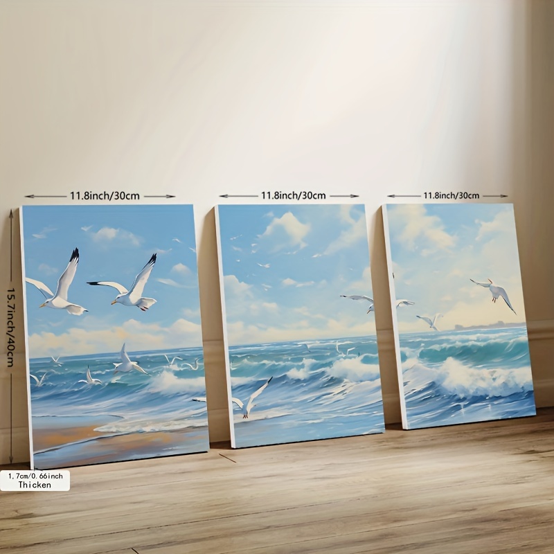 Seagulls Ocean Beach Sunset Framed Canvas Art Thick - Temu