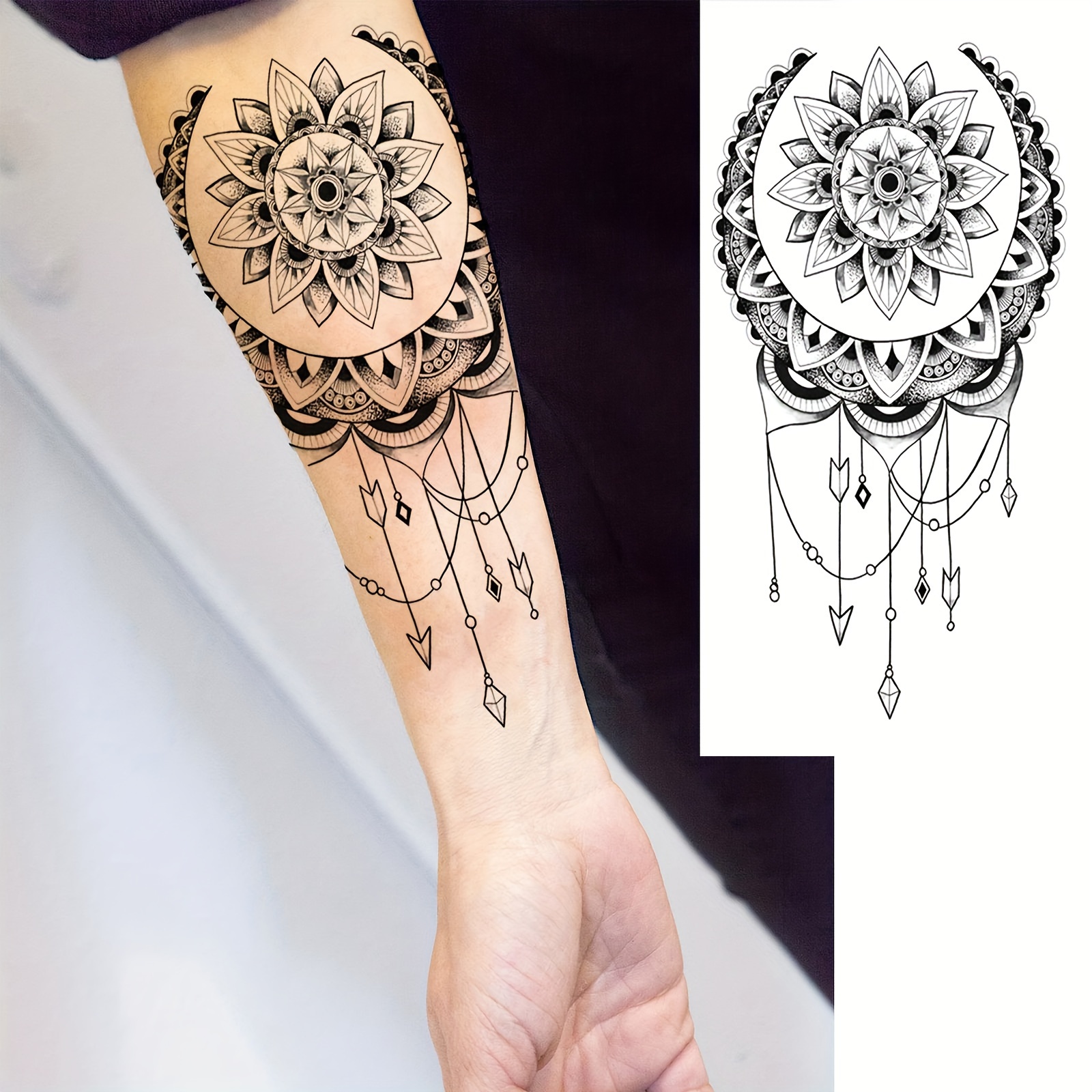Temporary Tattoo Adults Black Lotus Mandala Henna Design - Temu