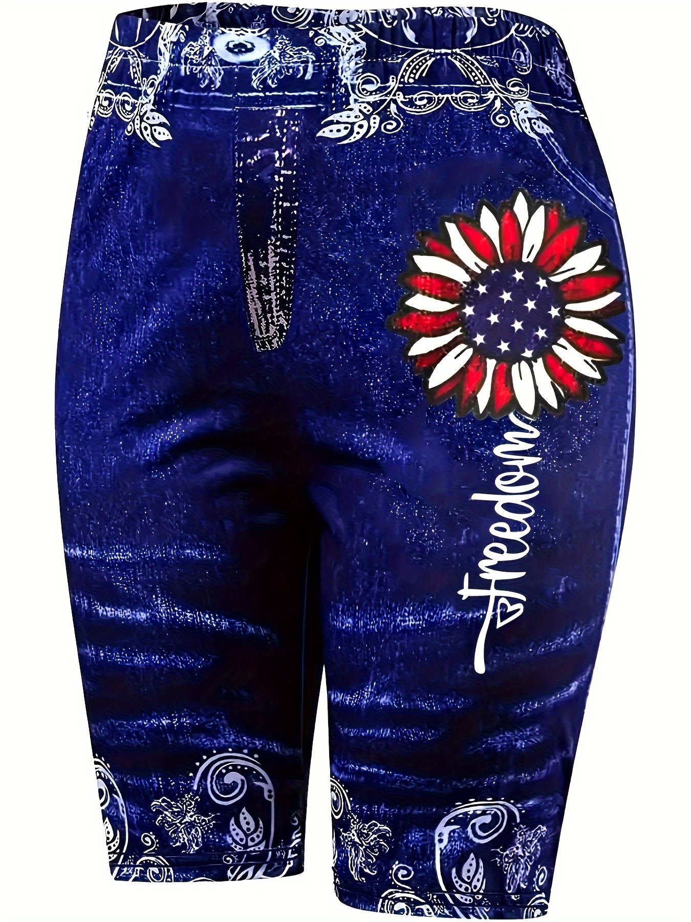 Plus Size Casual Denim Print Shorts Women's Plus Floral - Temu