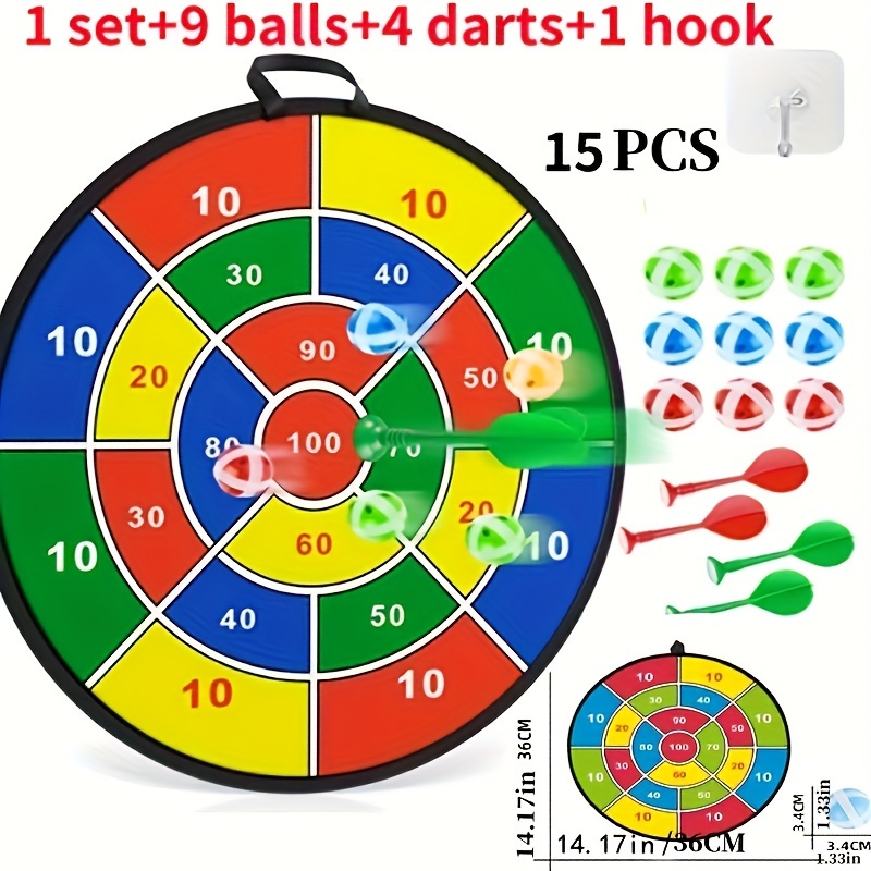 15pcs Set 1 Dart Target 9 Sticky Balls 4 Darts And 1 Hook Indoor And ...