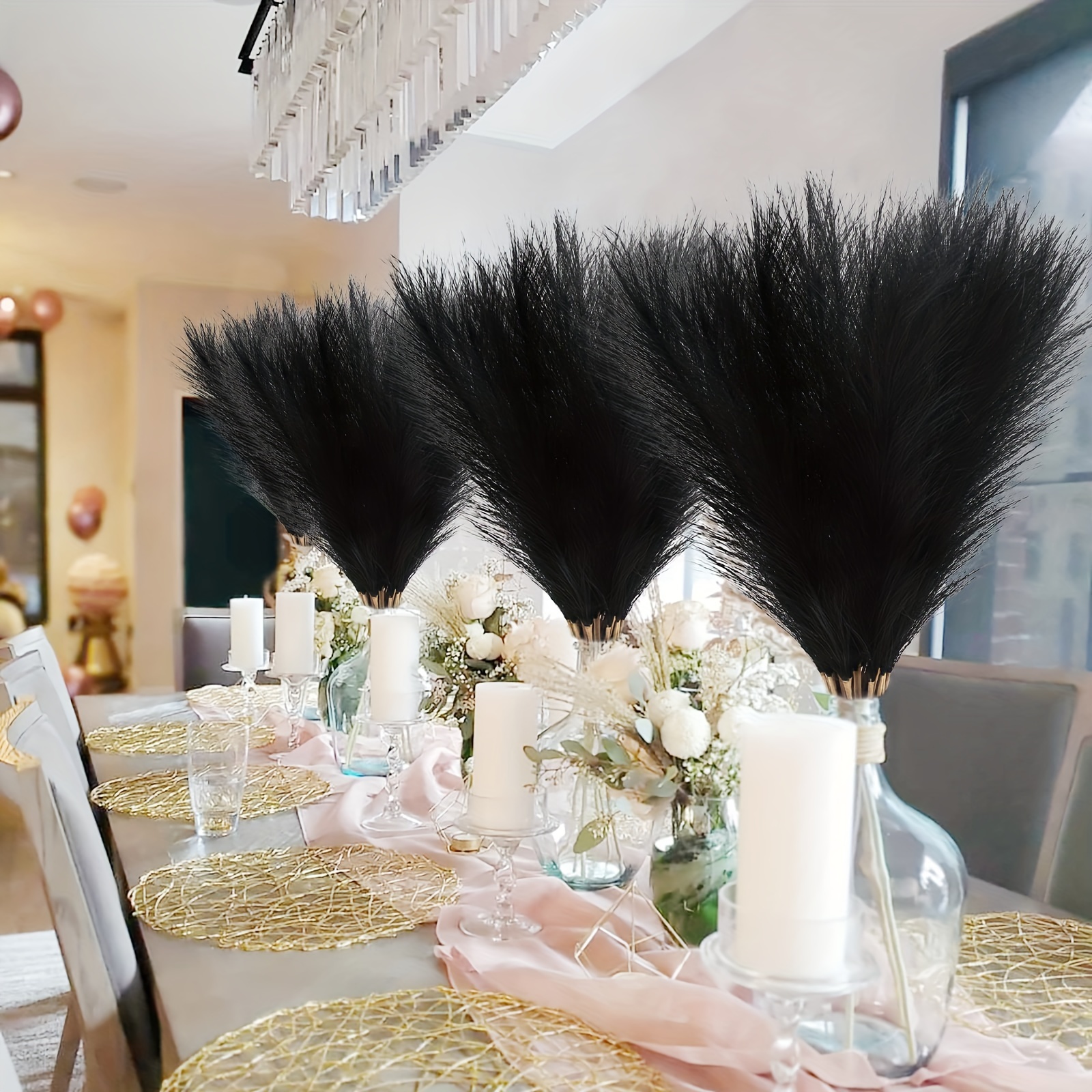 16 Pieces Of High Quality Artificial Black Pampas Grass For Home Decor ...