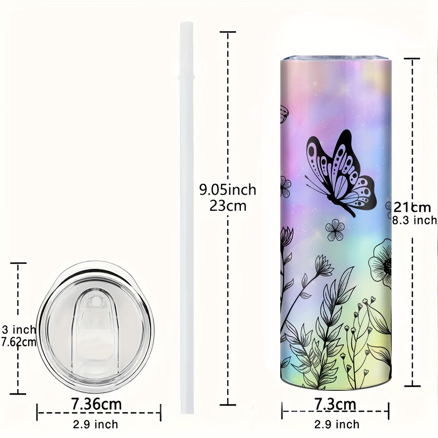 Stainless Steel Tumbler Straw Lid Dreamy Butterfly Floral 3d - Temu