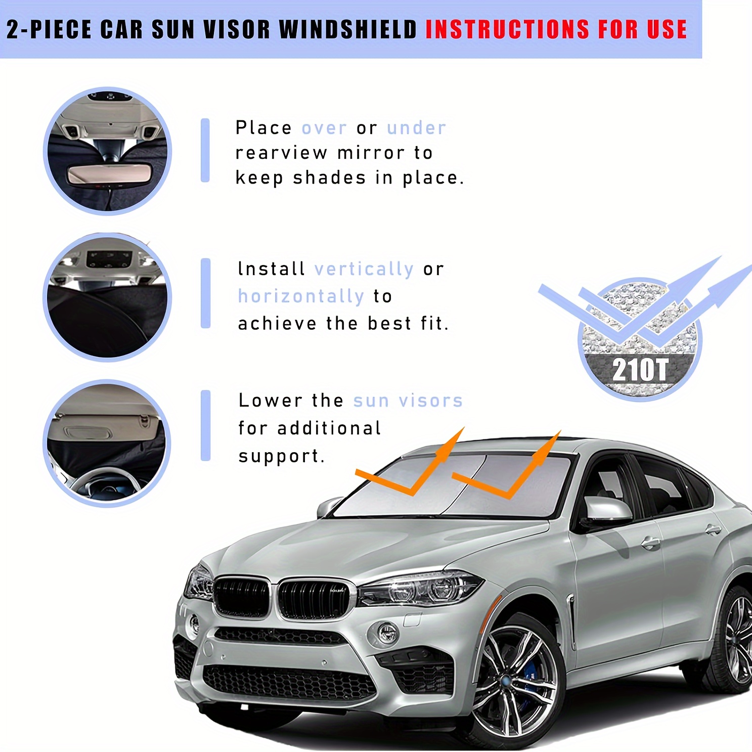 2-piece Car Windshield Sunshades: Foldable Car Front Window Shades For ...