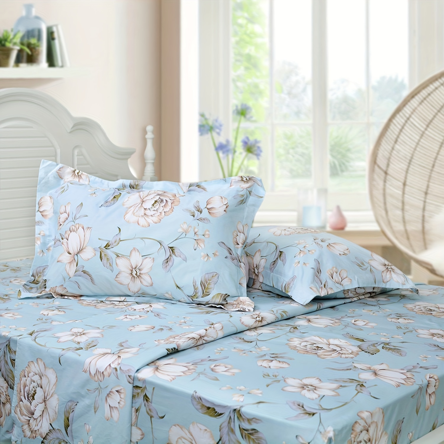 100% Cotton Shabby Floral Bed Sheet Set Farmhouse Bedding - Temu