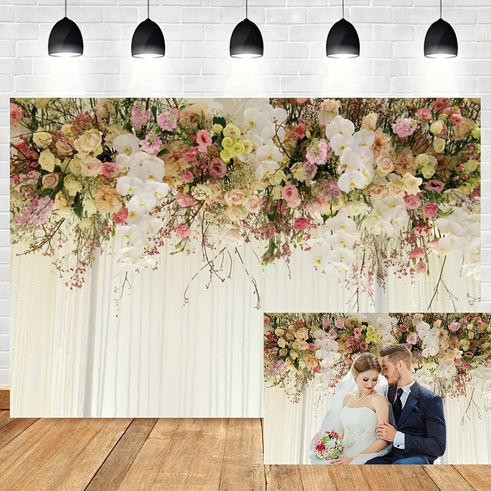 Elegant Floral Wedding Backdrop Banner Polyester Tapestry - Temu