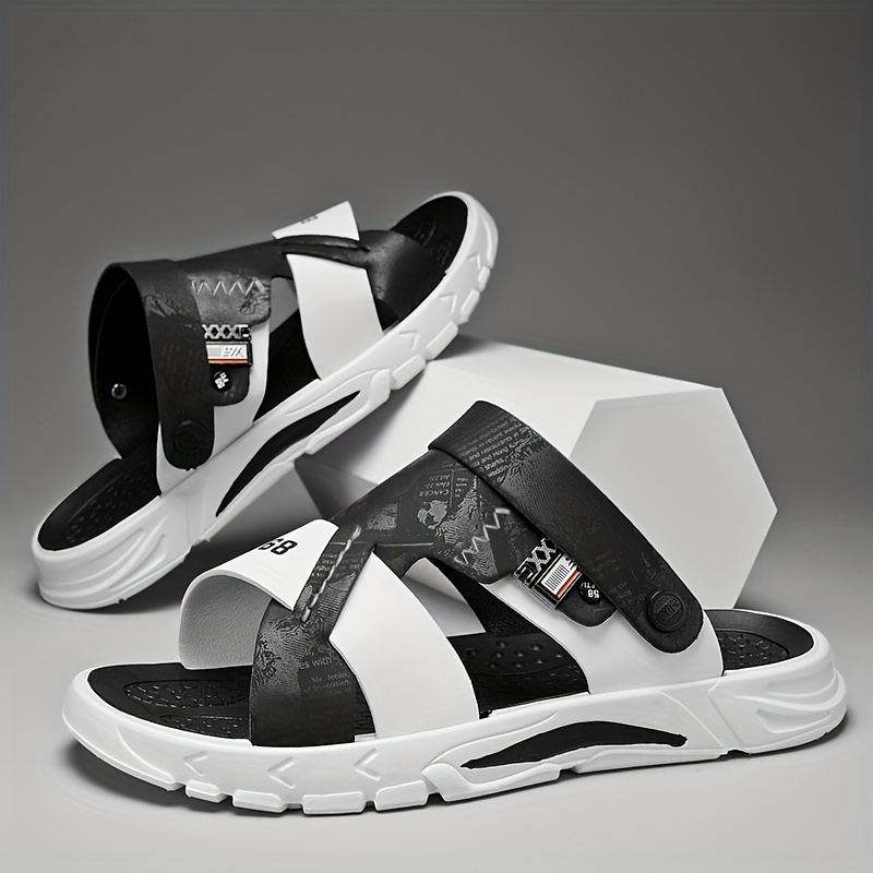 mens fashion casual beach sandals with letter print slip on leather eva ...