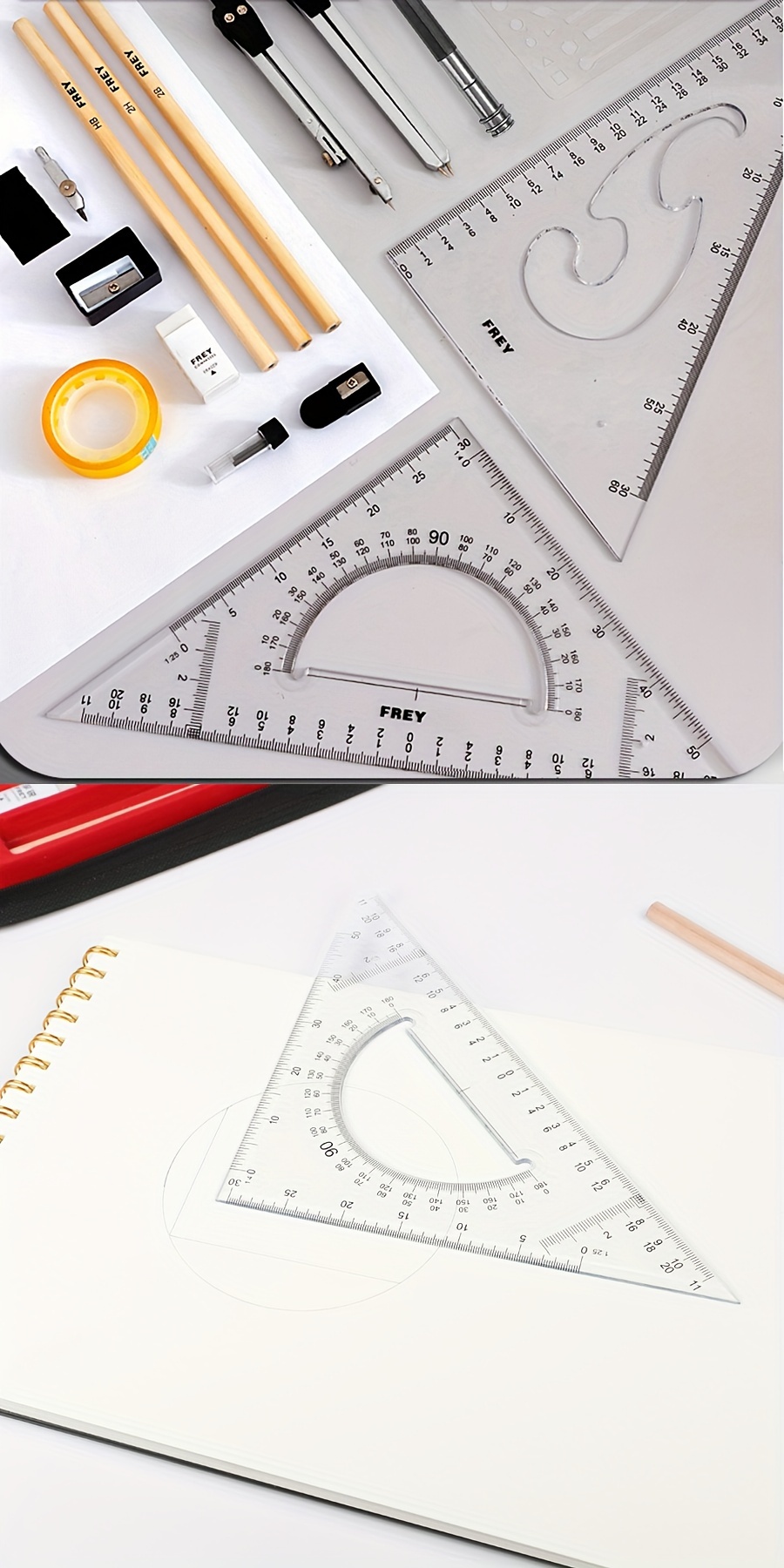 Complete Geometry Kit With Eraser, Ruler, Compass & Pencils - Durable ...