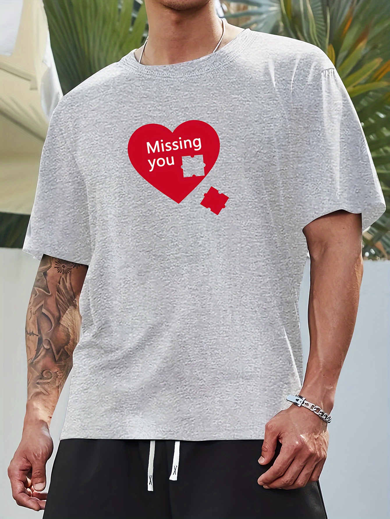 Red Hearts Valentine's Day Print Men's Round Neck Short - Temu Australia