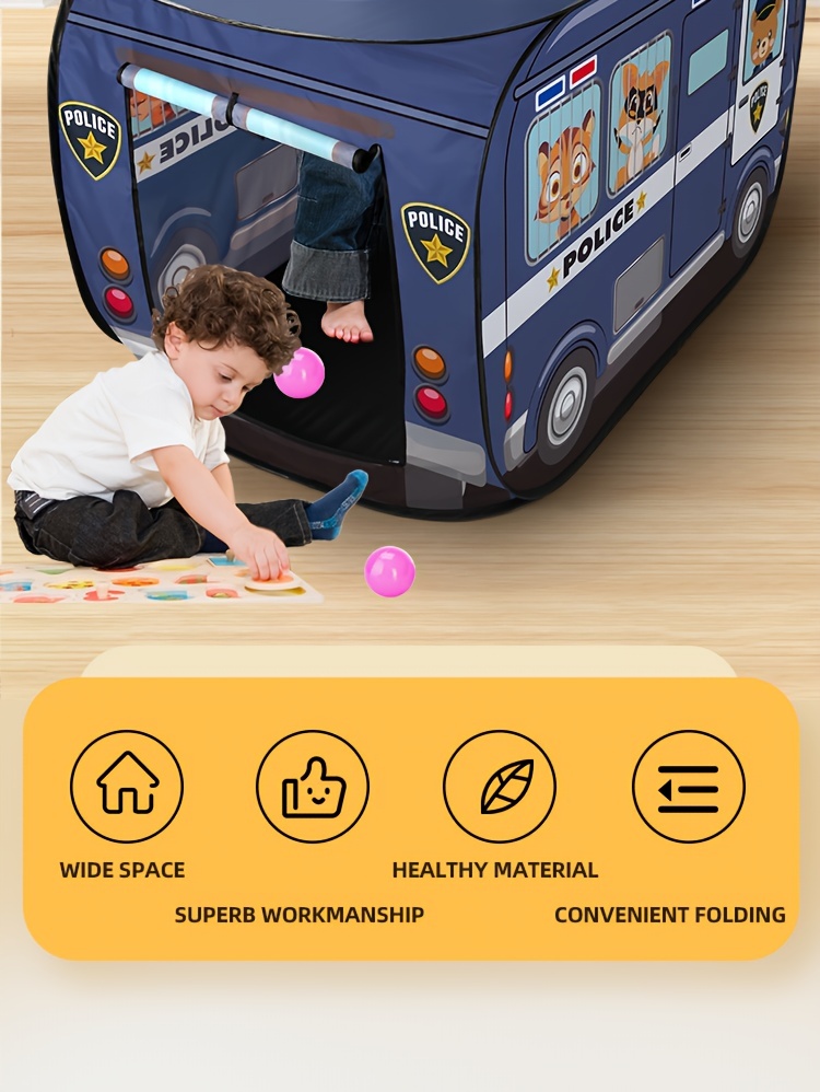 Police Car Tent Playset - Foldable Pop-Up Kids Play Tent - Camping Boutique