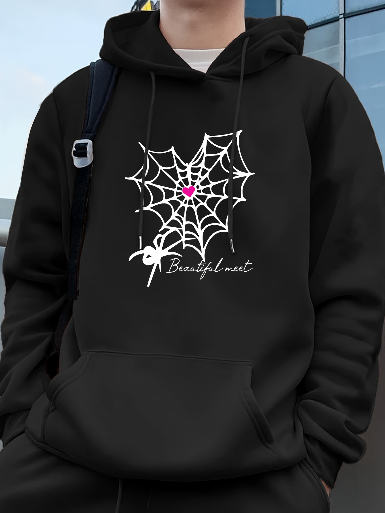 Spider Print Men's Pullover Round Neck Long Sleeve Hooded - Temu Canada