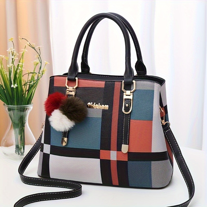 colorblock pattern tote bag stylish pu leather - Temu United Kingdom