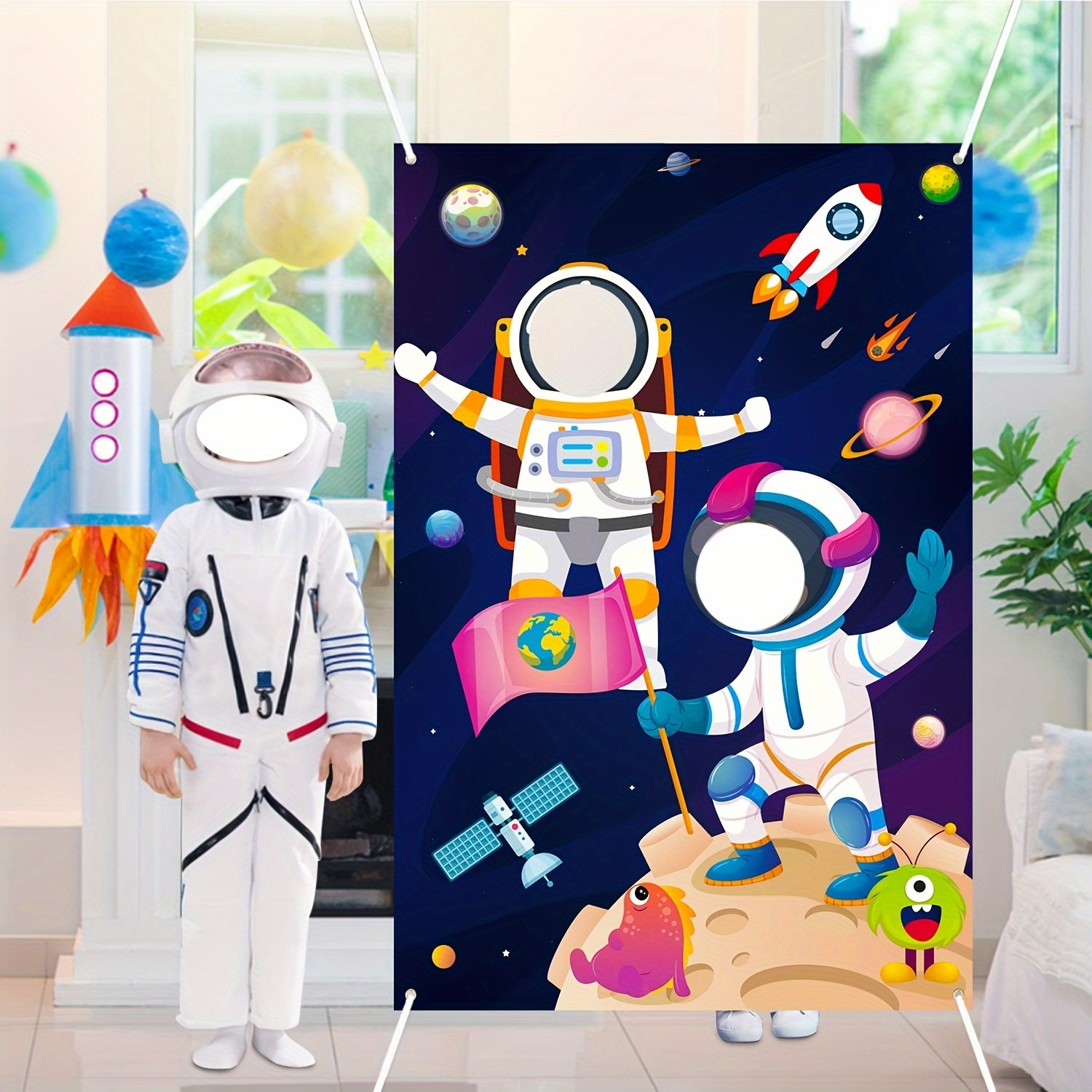 Outer Space Party Backdrop Astronaut Planets Rocket Theme - Temu