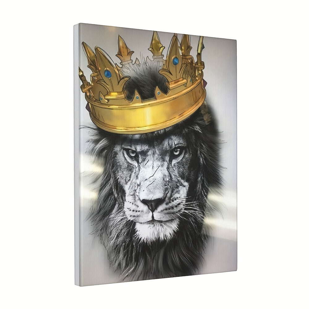 Black White Lion Crown Canvas Wall Art Abstract King Animal - Temu ...
