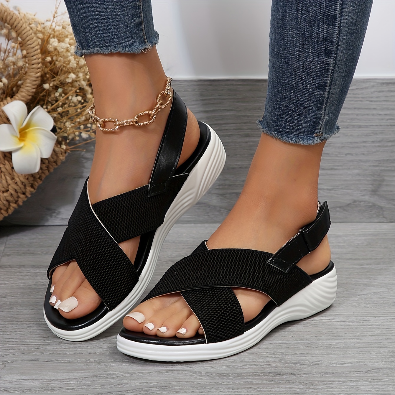 Femmes Sandales Plates Unies Chaussures D'été Décontractées - Temu ...