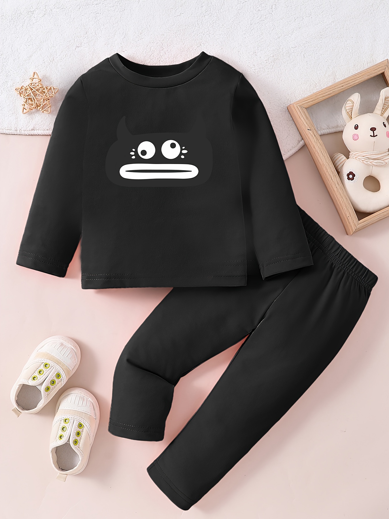 Toddler's Cartoon Funny Monster Print Casual Outfit Long - Temu Ireland